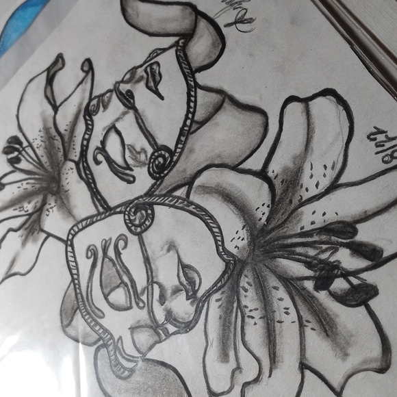 Art | Charcoal Pencil Masks And Flowers Drawing | Poshmark